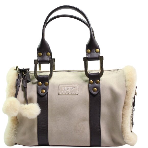 UGG | Bags | Ugg Womens Beige Suede Lambs Wool Small Barrel Hand Bag ...